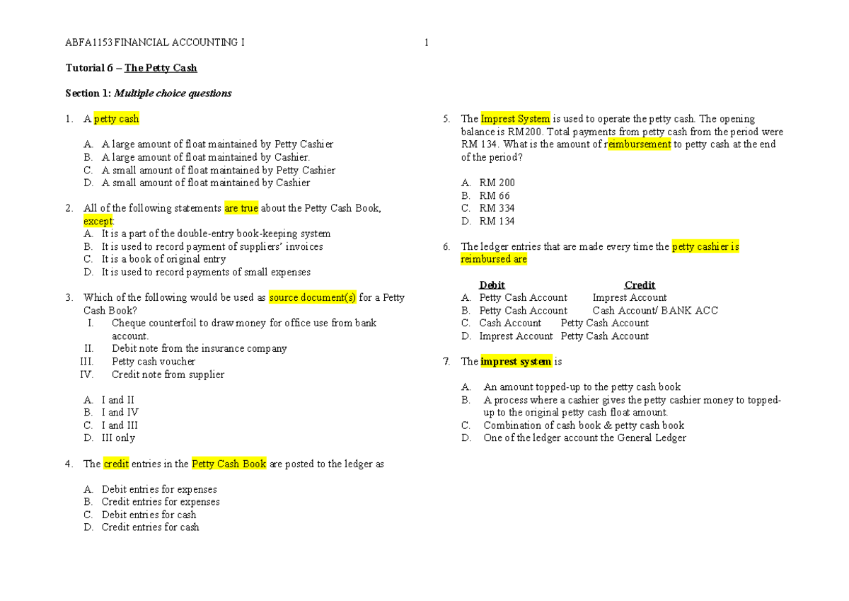 T6 ABFA1153 FA I (tutor) - Tutorial 6 – The Petty Cash Section 1 ...