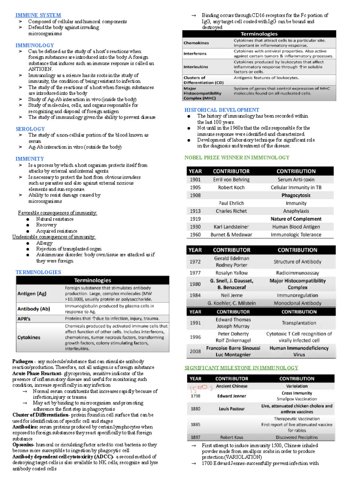 IMSE LEC lesson - IMMUNE SYSTEM Composed of cellular and humoral ...