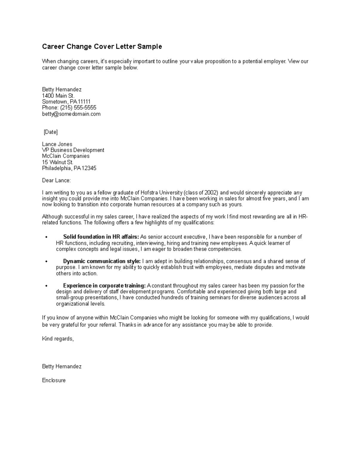 Career Change Cover Letter Sample - View our career change cover letter ...