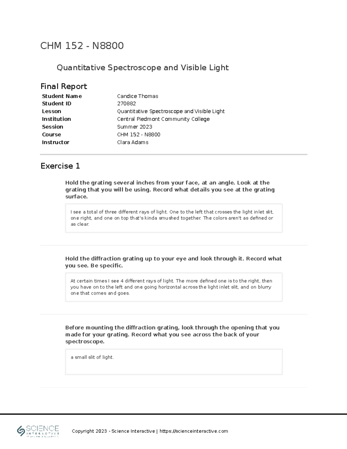 CHM152N8800 Quantitative Spectroscopeand Visible Light 270882 - Student ...