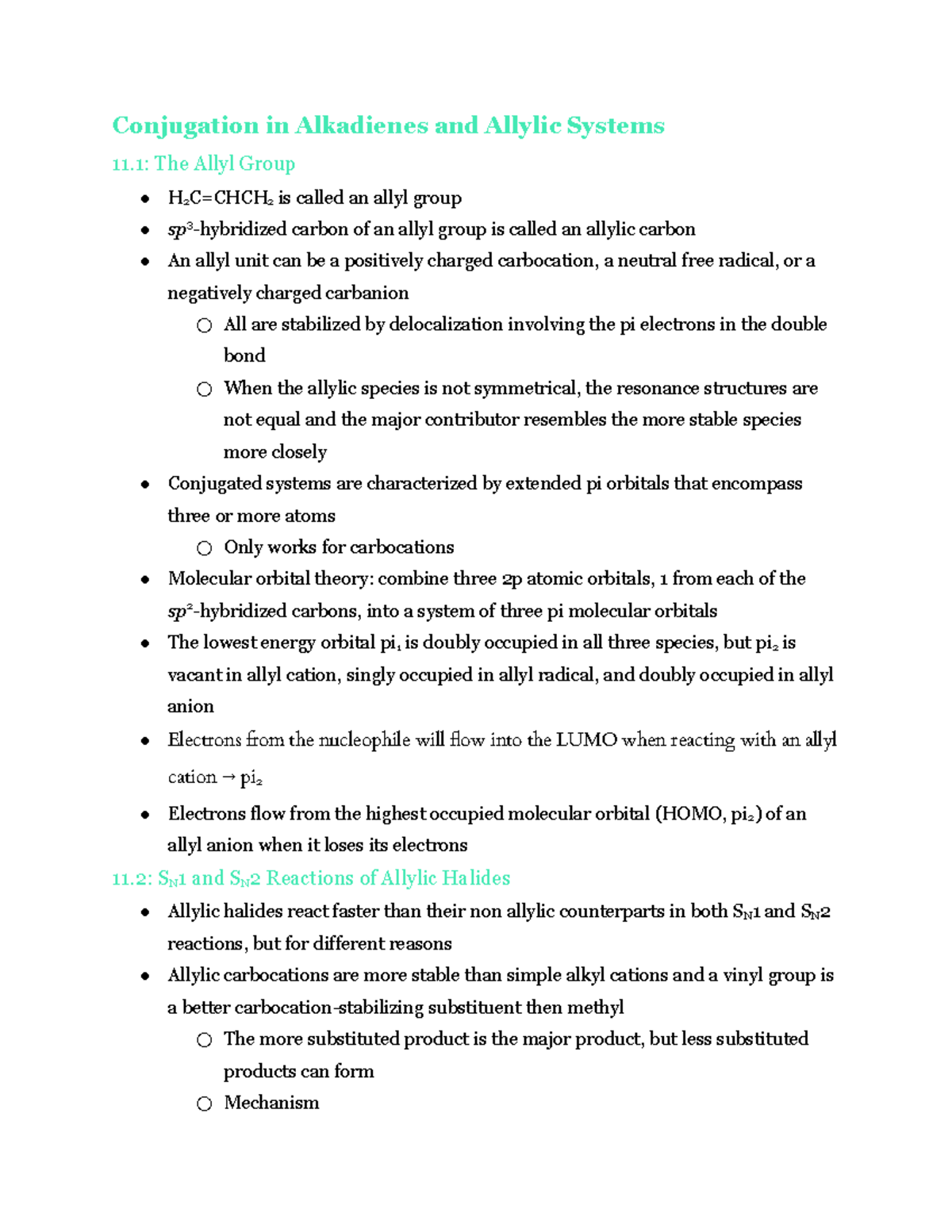 CH. 11 Textbook Notes - Conjugation in Alkadienes and Allylic Systems ...