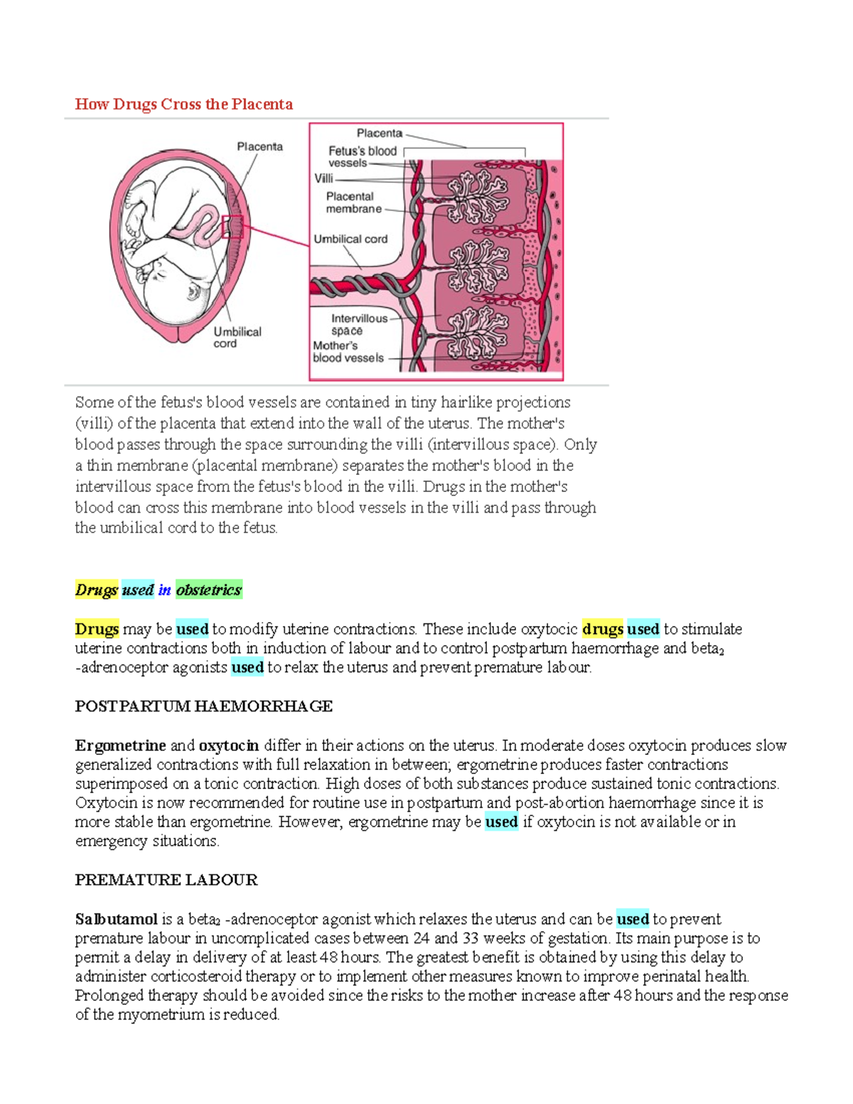 Drugs use in OBG - How Drugs Cross the Placenta Some of the fetus's ...