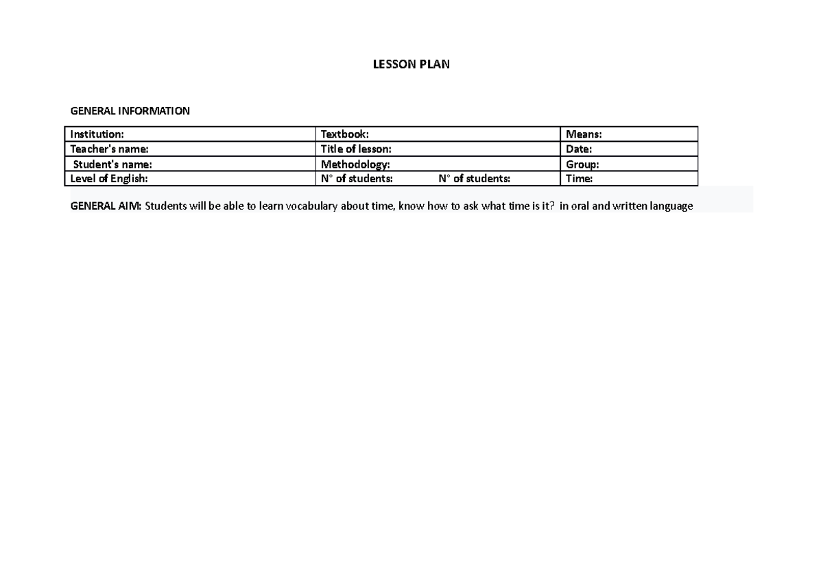 Lesson PLAN2 - LESSON PLAN GENERAL INFORMATION Institution: Textbook ...