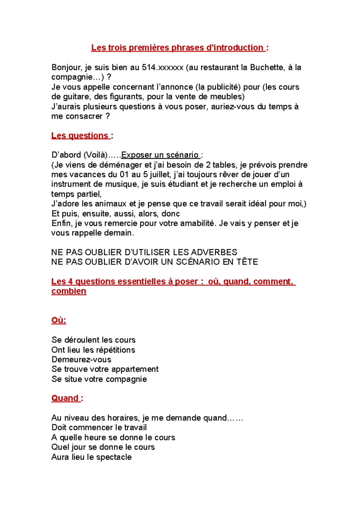 Consignes POUR LA Section A - Les trois premières phrases d ...