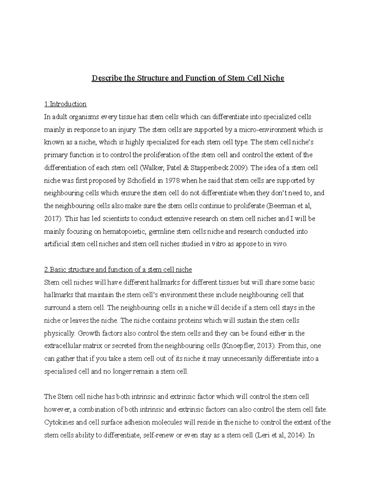 Stem Cell Niche essay - Describe the Structure and Function of Stem ...