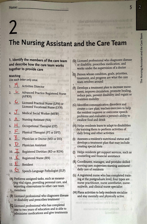 Chapter 1 - Understanding healthcare settings - Name: _____________ _ l ...