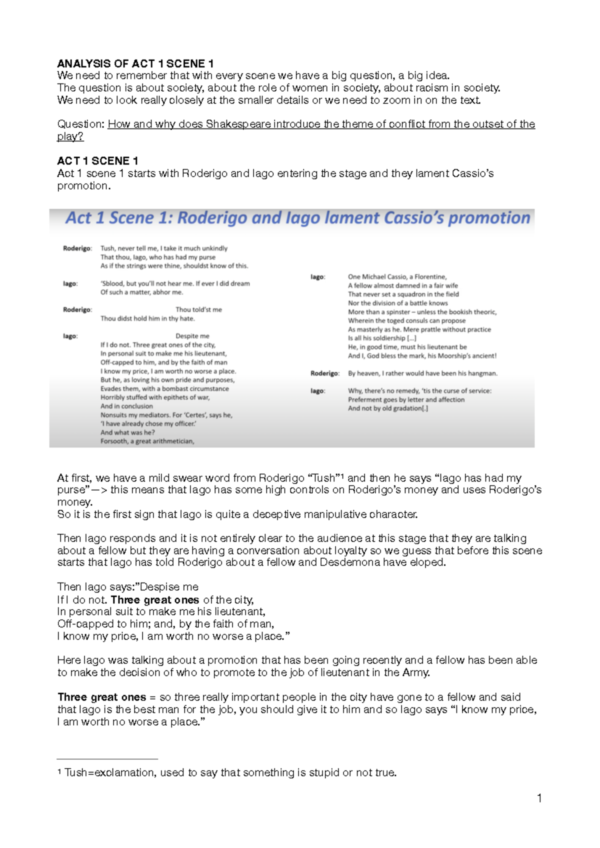 ACT 1 Scene 1 Othello - ANALYSIS OF ACT 1 SCENE 1 We need to remember ...