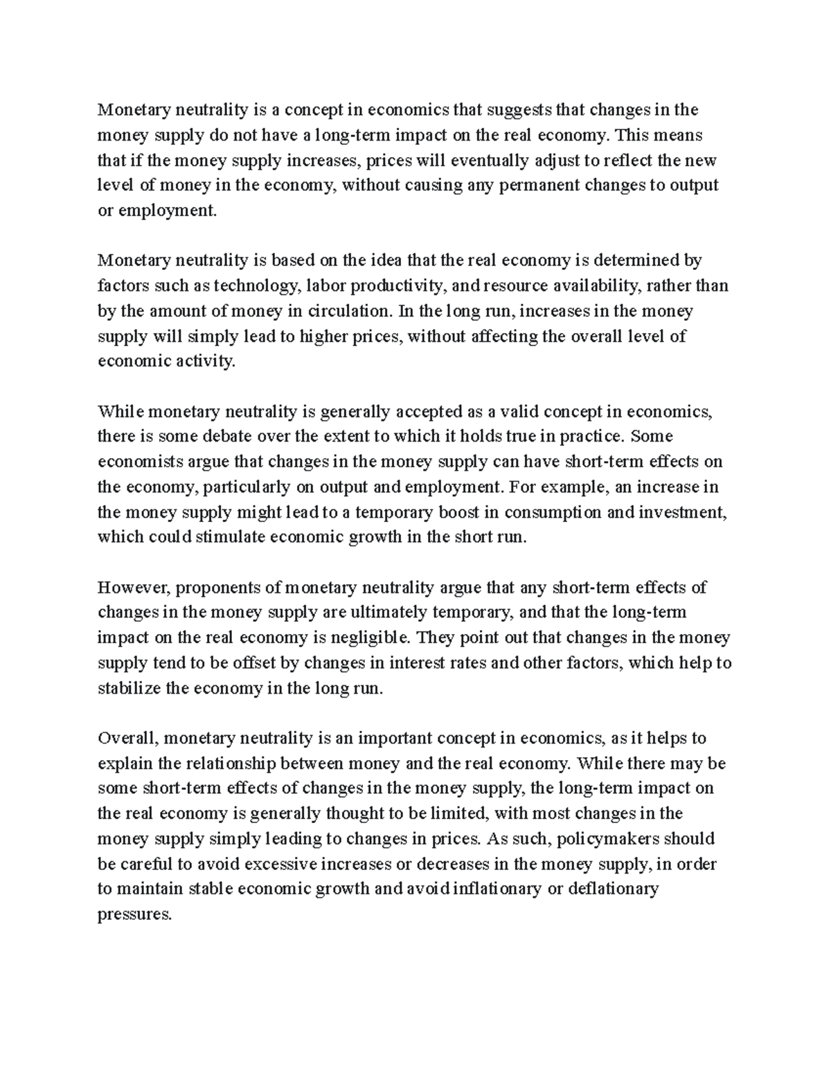 AP Macroeconomics Notes monetary neutrality - Monetary neutrality is a ...