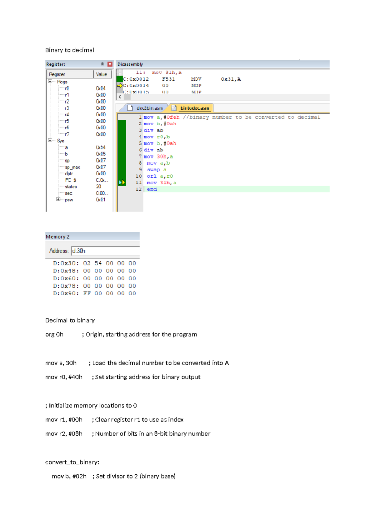 Binary to decimal - 8051 - Binary to decimal Decimal to binary org 0h ...