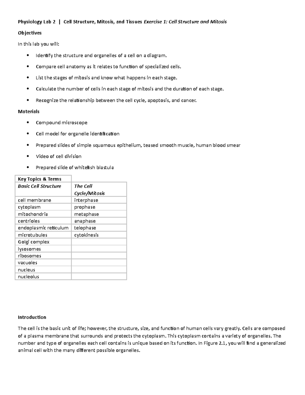 BMS 507 Lab- Week 2 Lab Manual Pages - Physiology Lab 2 | Cell ...
