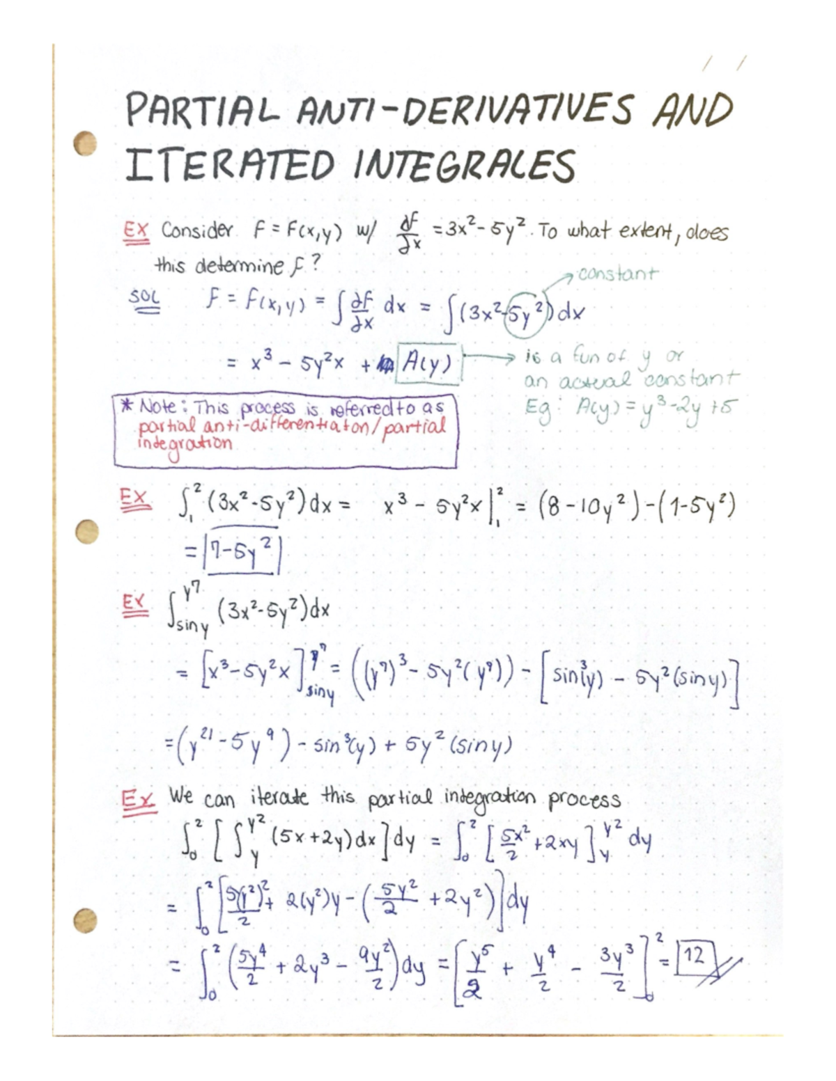 Partial anti-derivatives and iterated integrals - MATH 2321 - Studocu