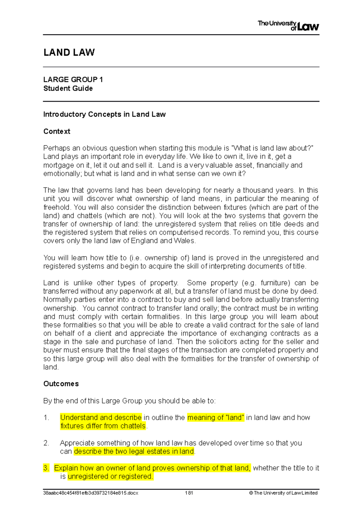 Land Law LG1 - ...kdnsvln - LAND LAW LARGE GROUP 1 Student Guide ...