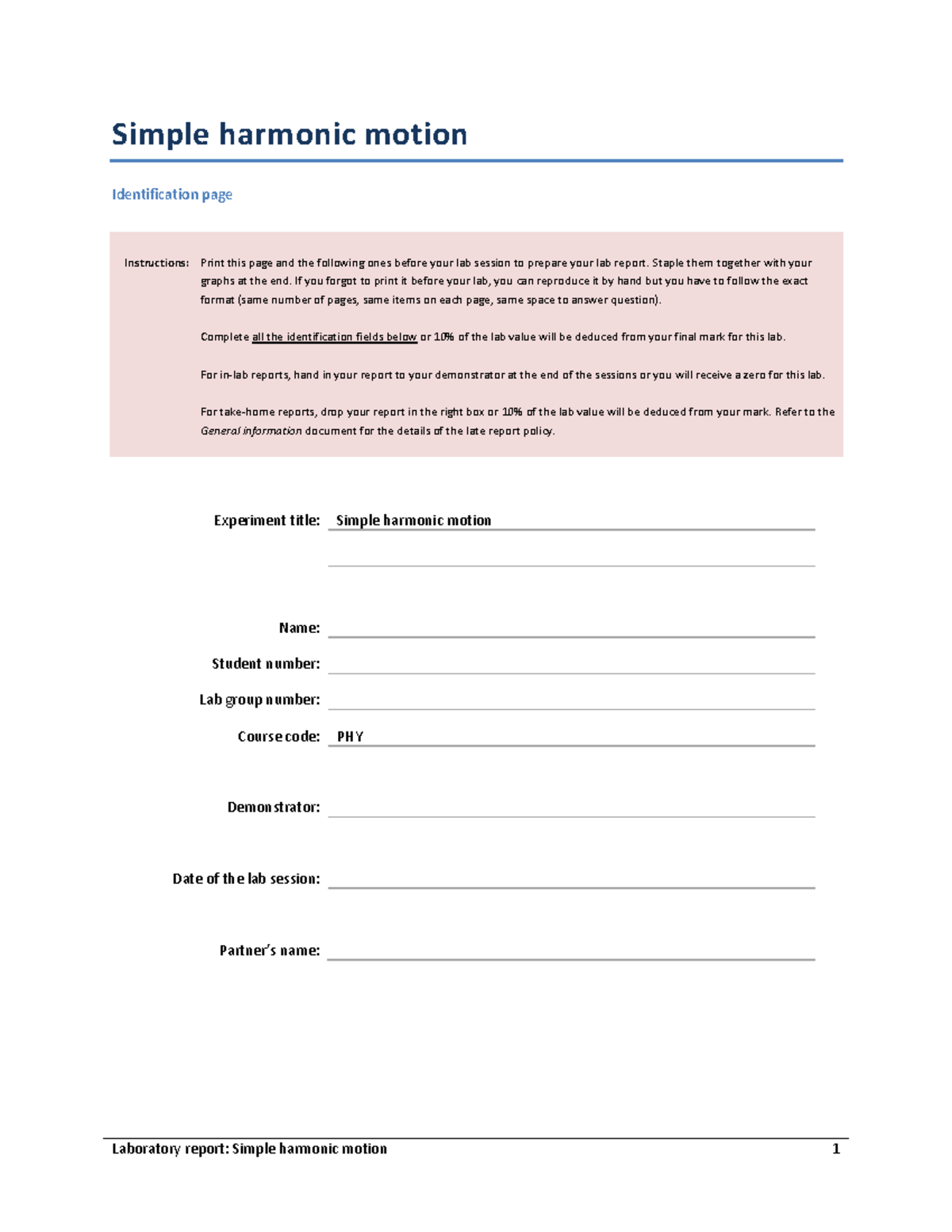 Simple Harmonic Motion - Lab report - Simple harmonic motion ...