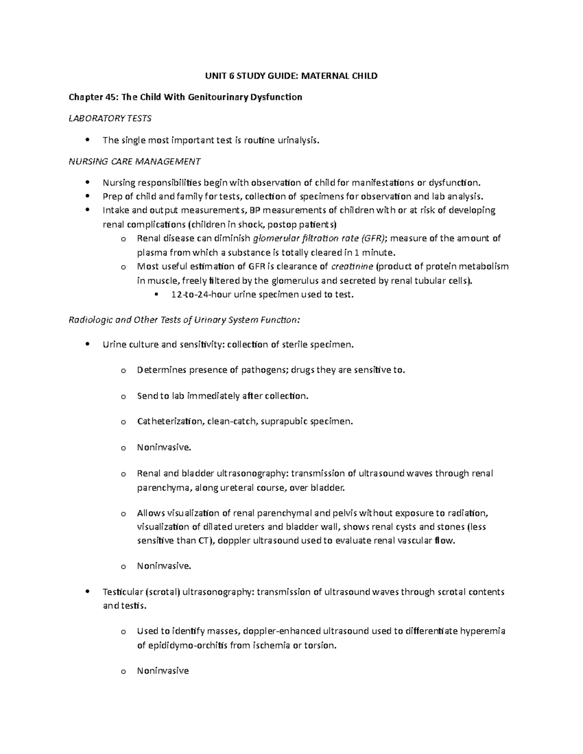 Unit 6 Study Guide - UNIT 6 STUDY GUIDE: MATERNAL CHILD Chapter 45: The ...