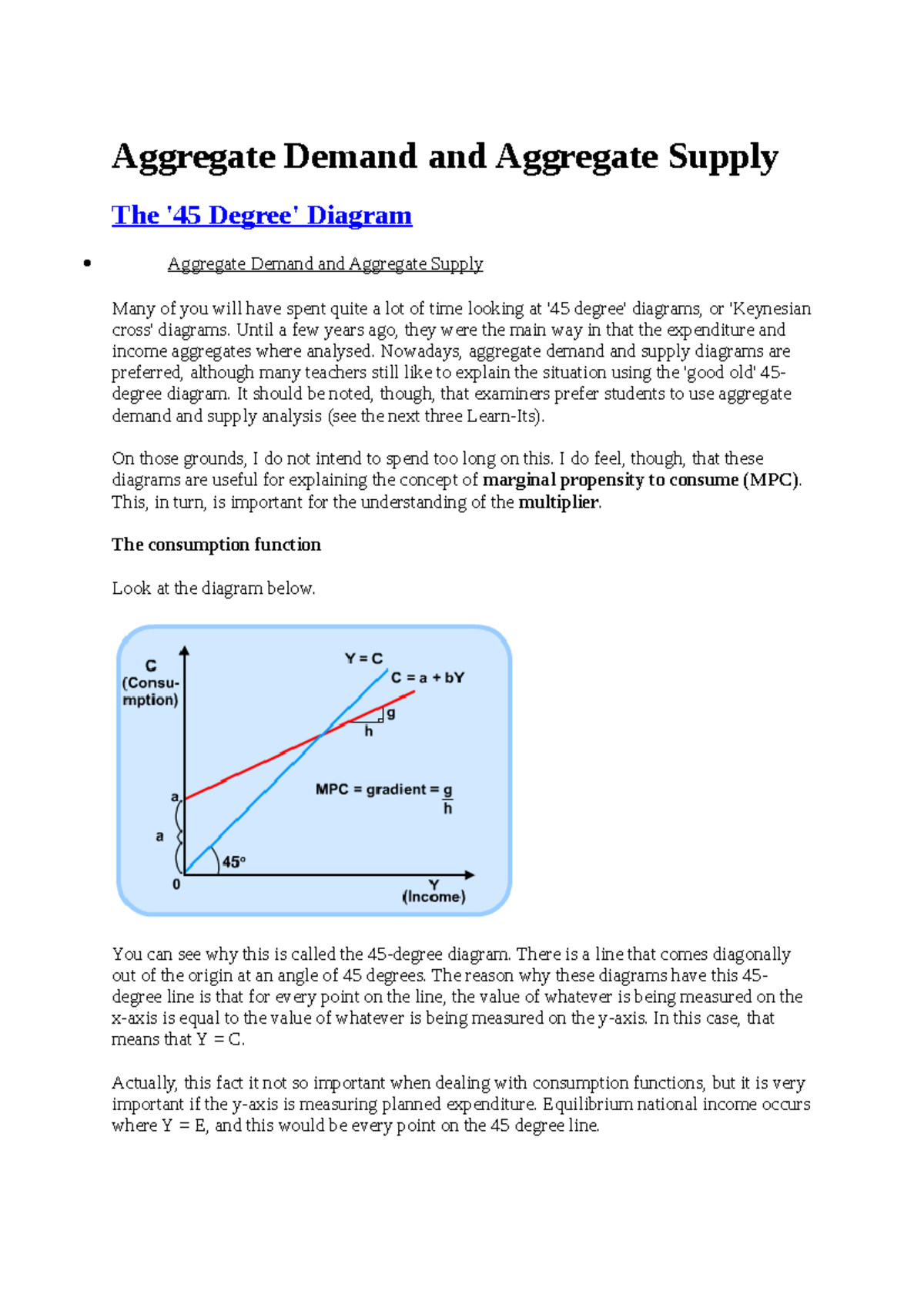 Summary of notes for eco - Aggregate Demand and Aggregate Supply The ...