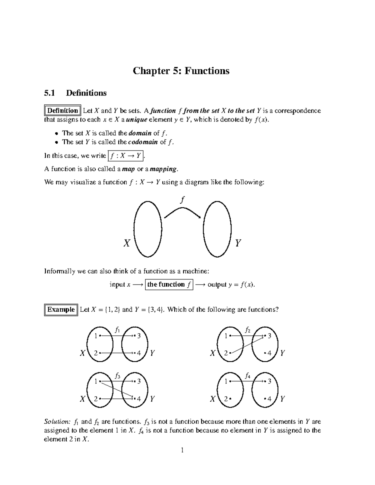 Chapter 5 - enjojy - Chapter 5: Functions 5 Definitions Definition Let X and Y be sets. A ...