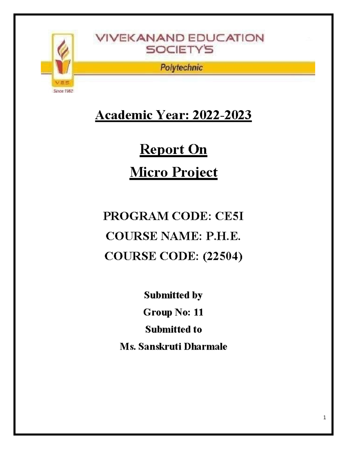 P.H.E. 11 - micro project - Academic Year: 2022- Report On Micro ...