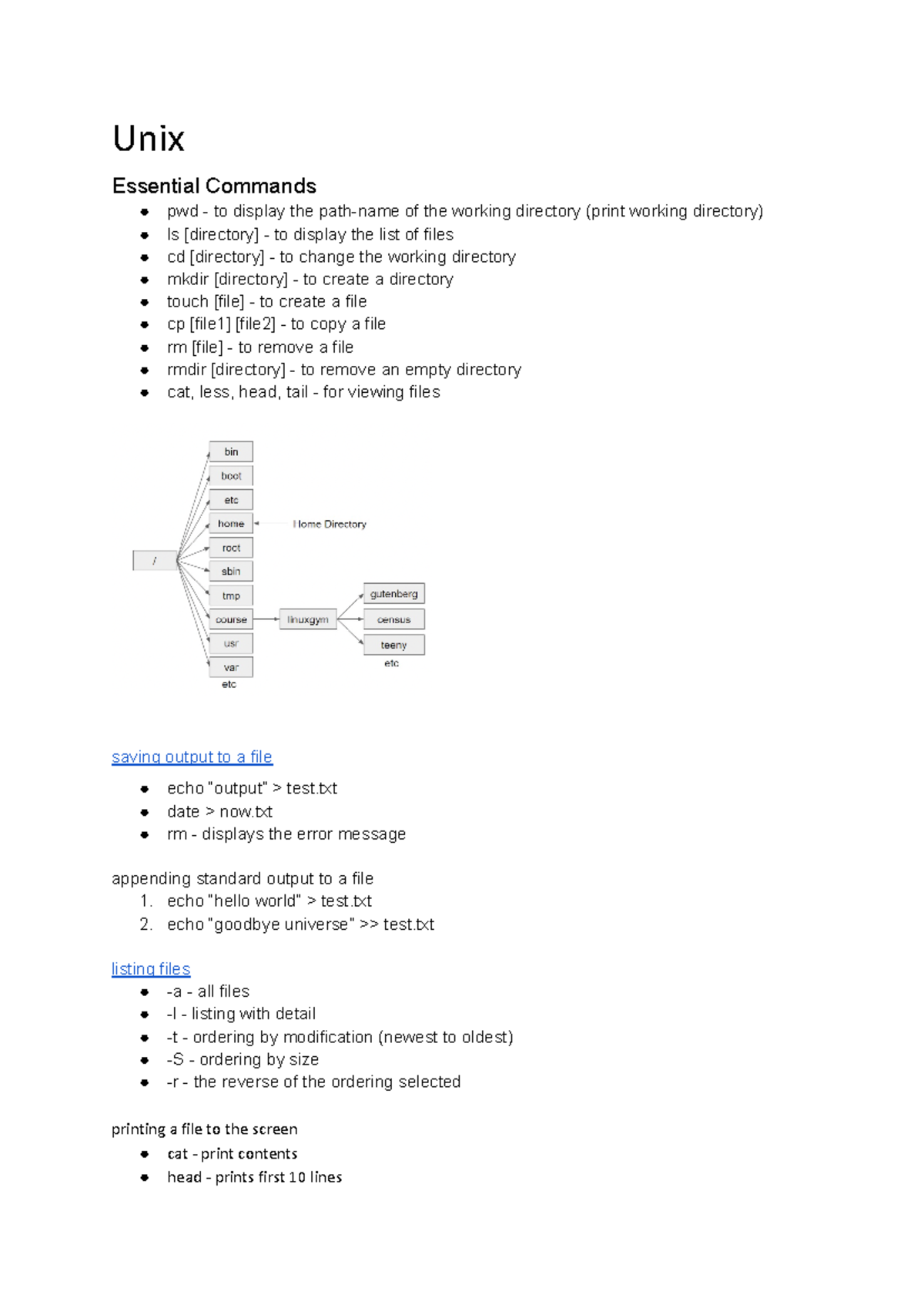 Unix - notes - Unix ####### Essential Commands pwd - to display the ...
