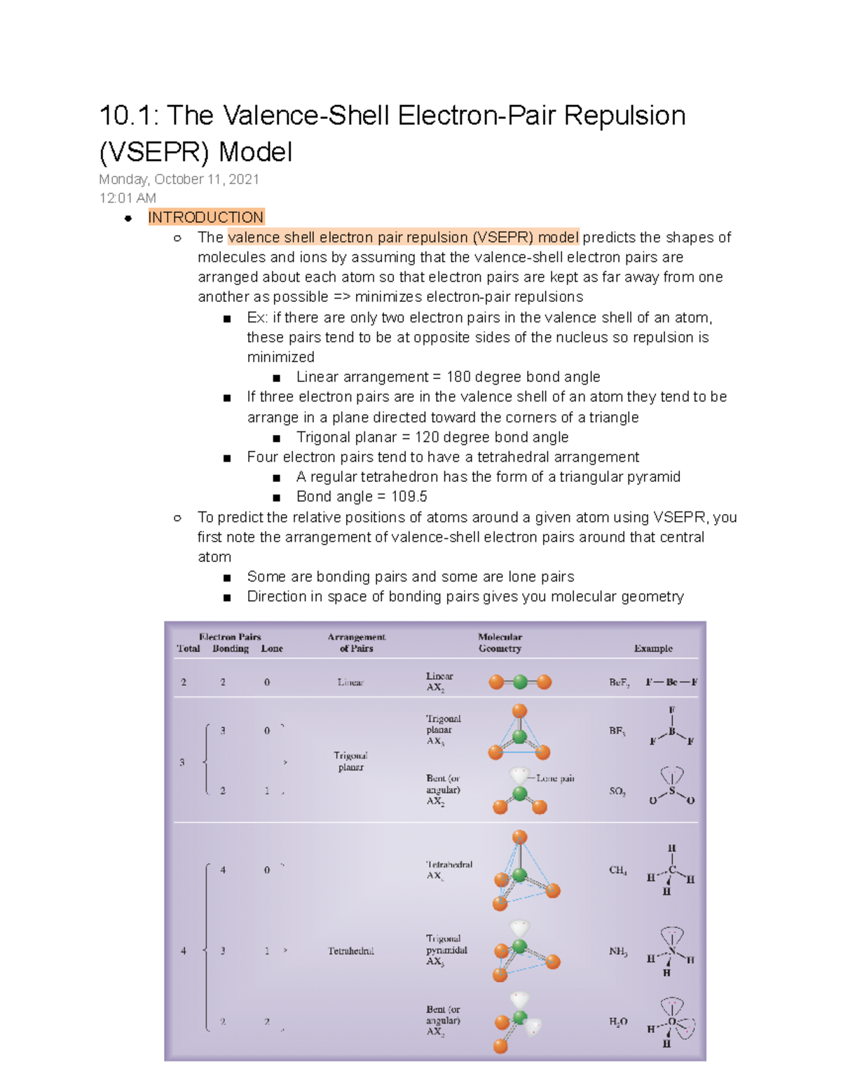 10.1 The Valence-Shell Electron-Pair Repulsion ( Vsepr) Model - 10: The ...