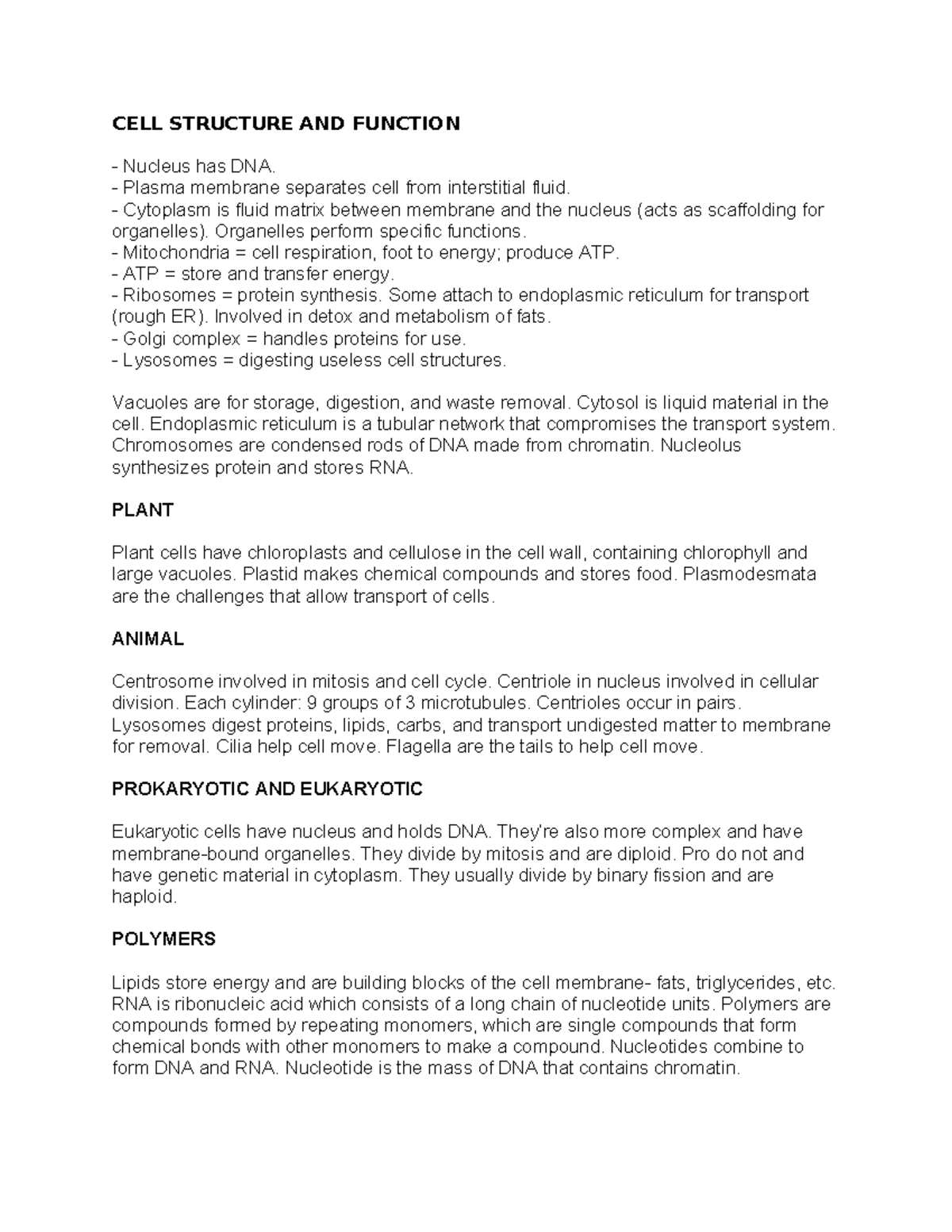 Random science - exam practice - CELL STRUCTURE AND FUNCTION Nucleus ...