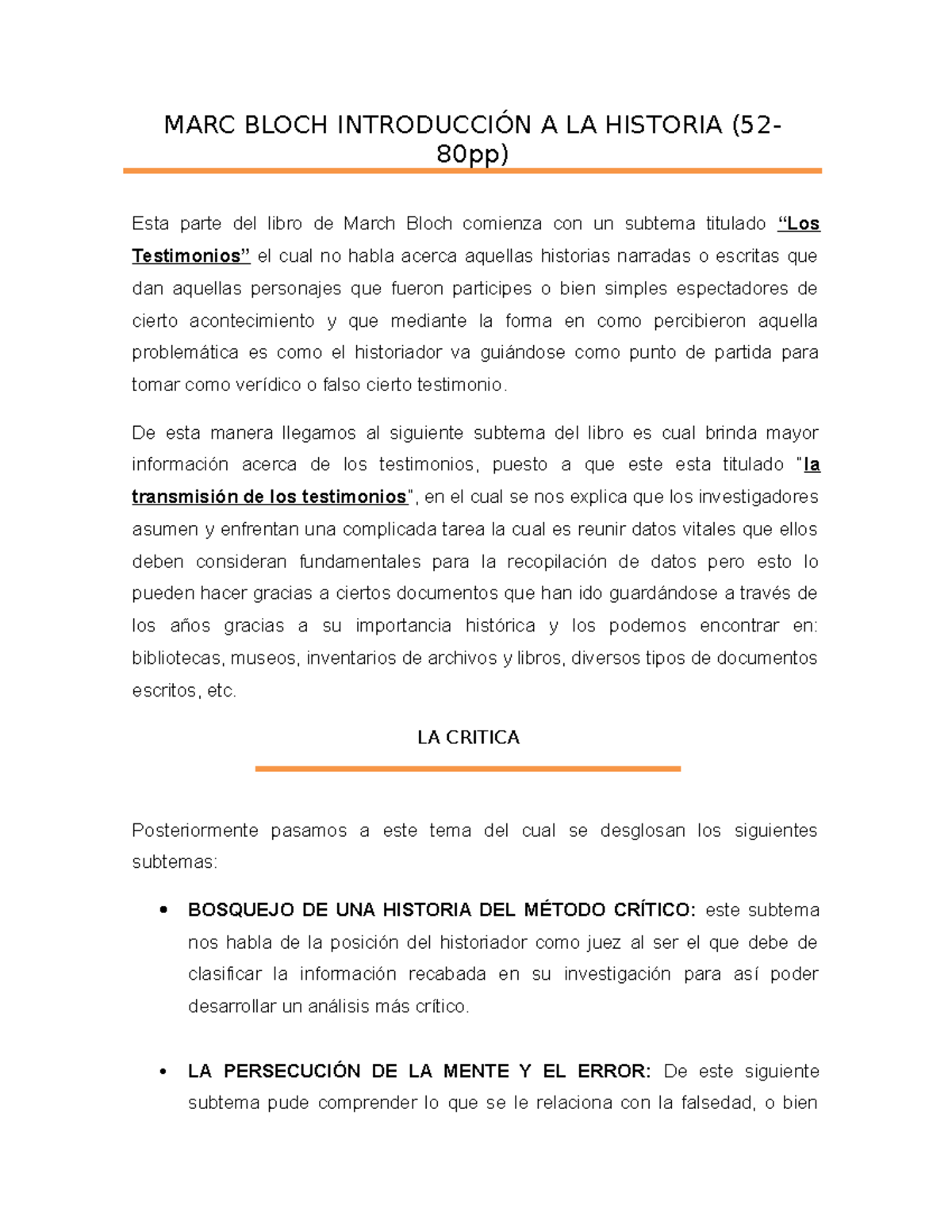 MARC Bloch Introducción A LA Historia - MARC BLOCH INTRODUCCIÓN A LA HISTORIA (52- 80pp) Esta ...