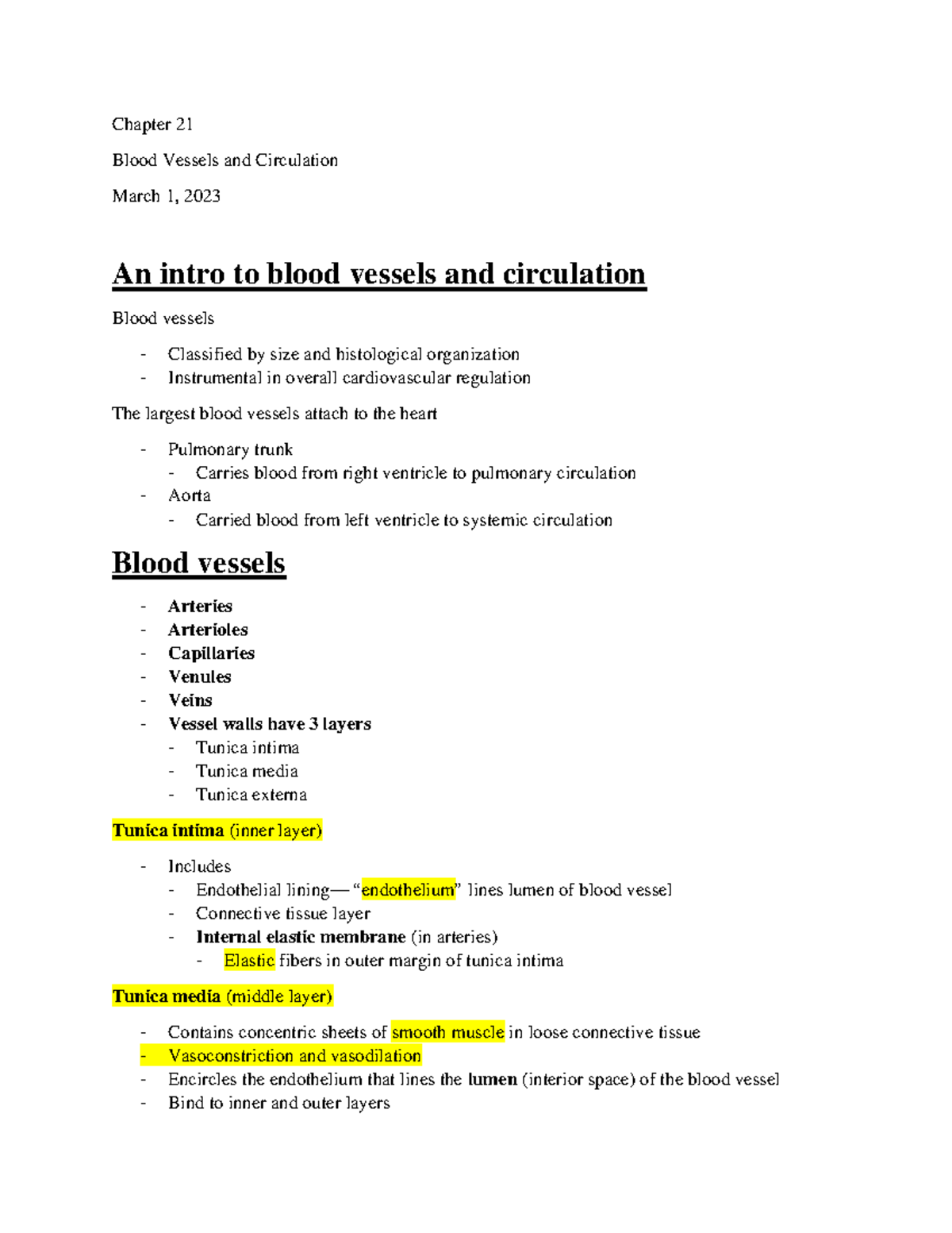 BIO222 chap 21 - blood vessels - Chapter 21 Blood Vessels and ...