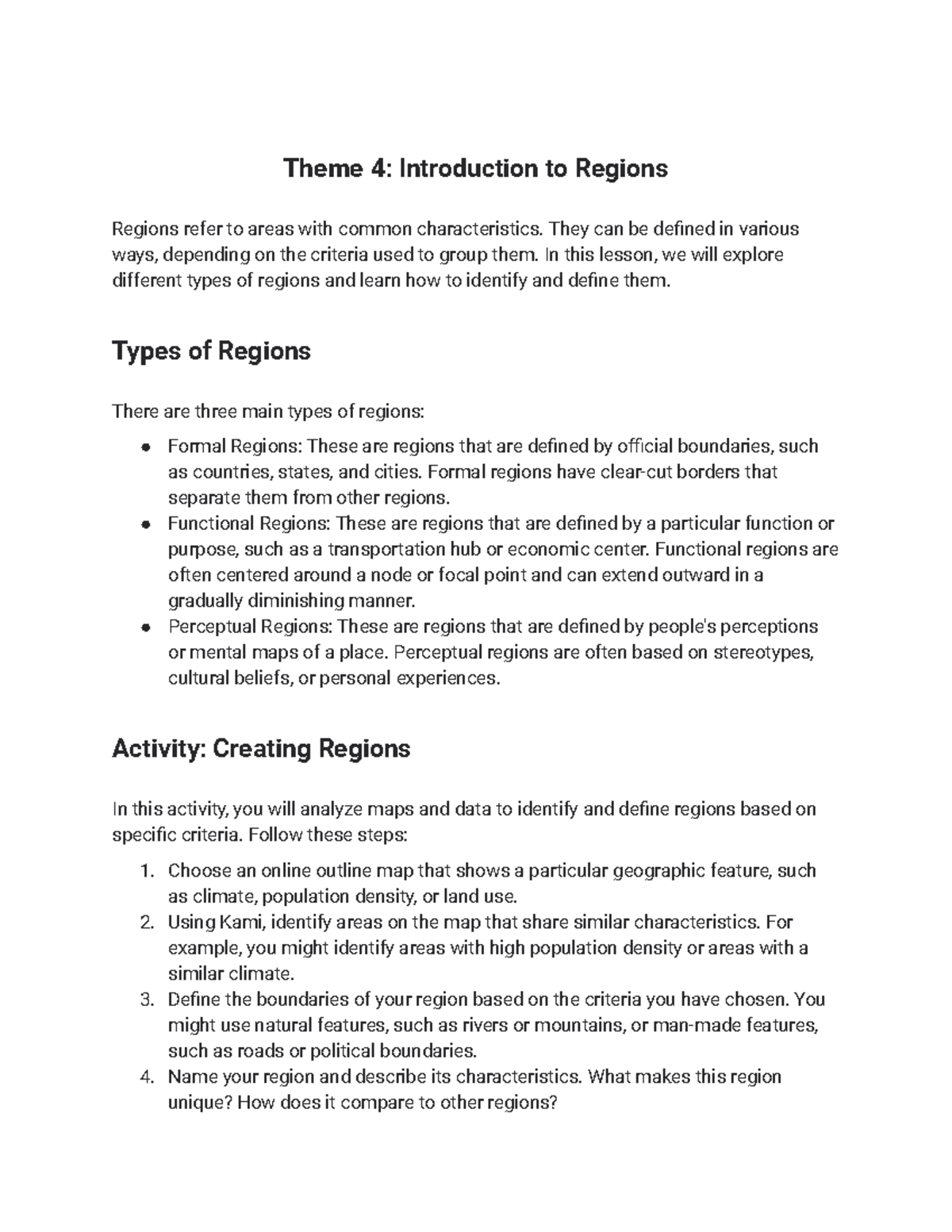Copy of Theme 4 Introduction to Regions - Theme 4: Introduction to ...