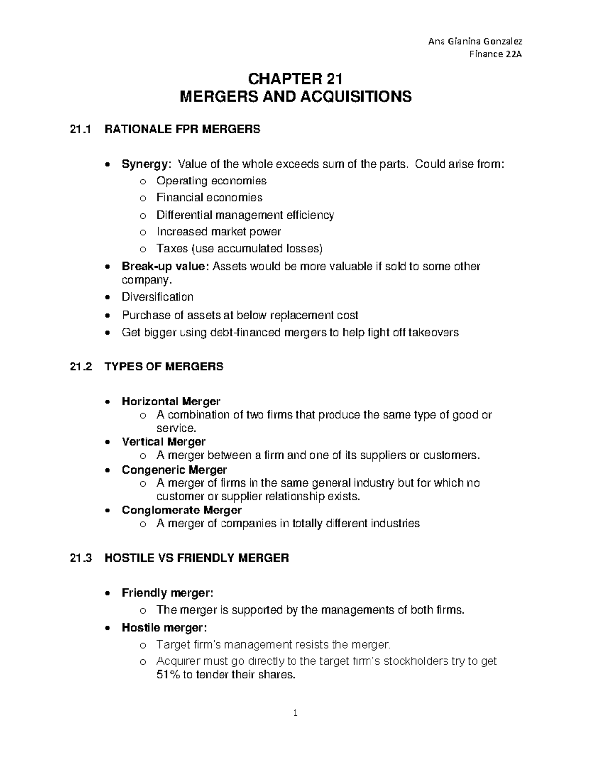 Chapter 21 - Mergers AND Acquisitions - Finance 22A CHAPTER 21 MERGERS ...