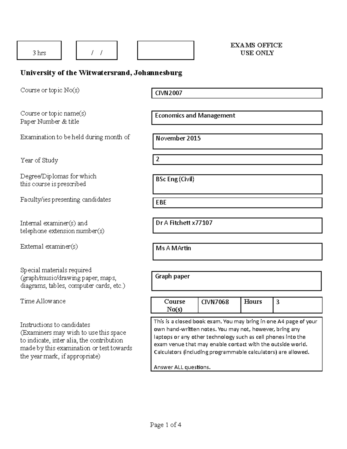 Exam 2015 engineering economics and infrastructure - 3 hrs / / EXAMS ...