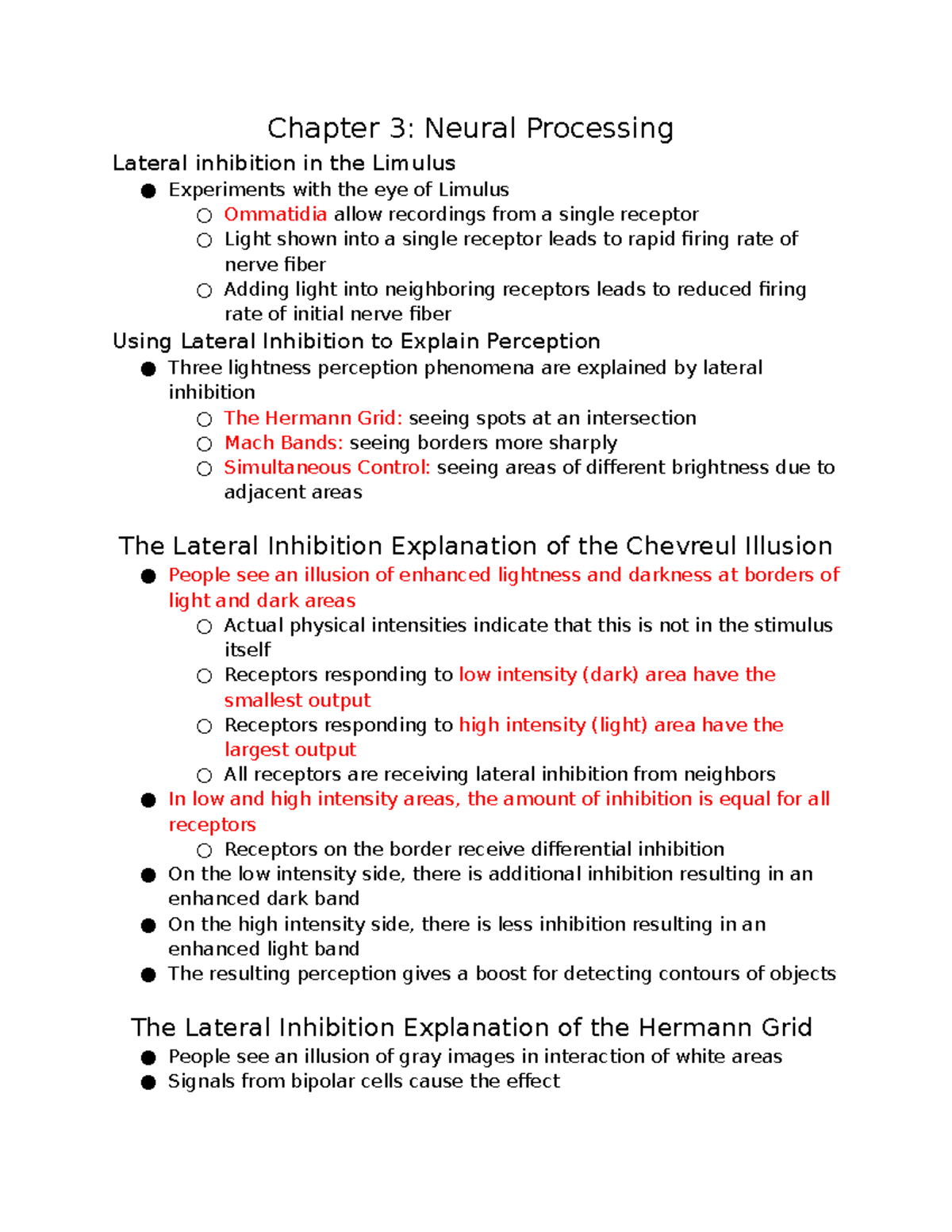 PSYC 406 Chapter 3 Lecture Notes - Chapter 3: Neural Processing Lateral ...