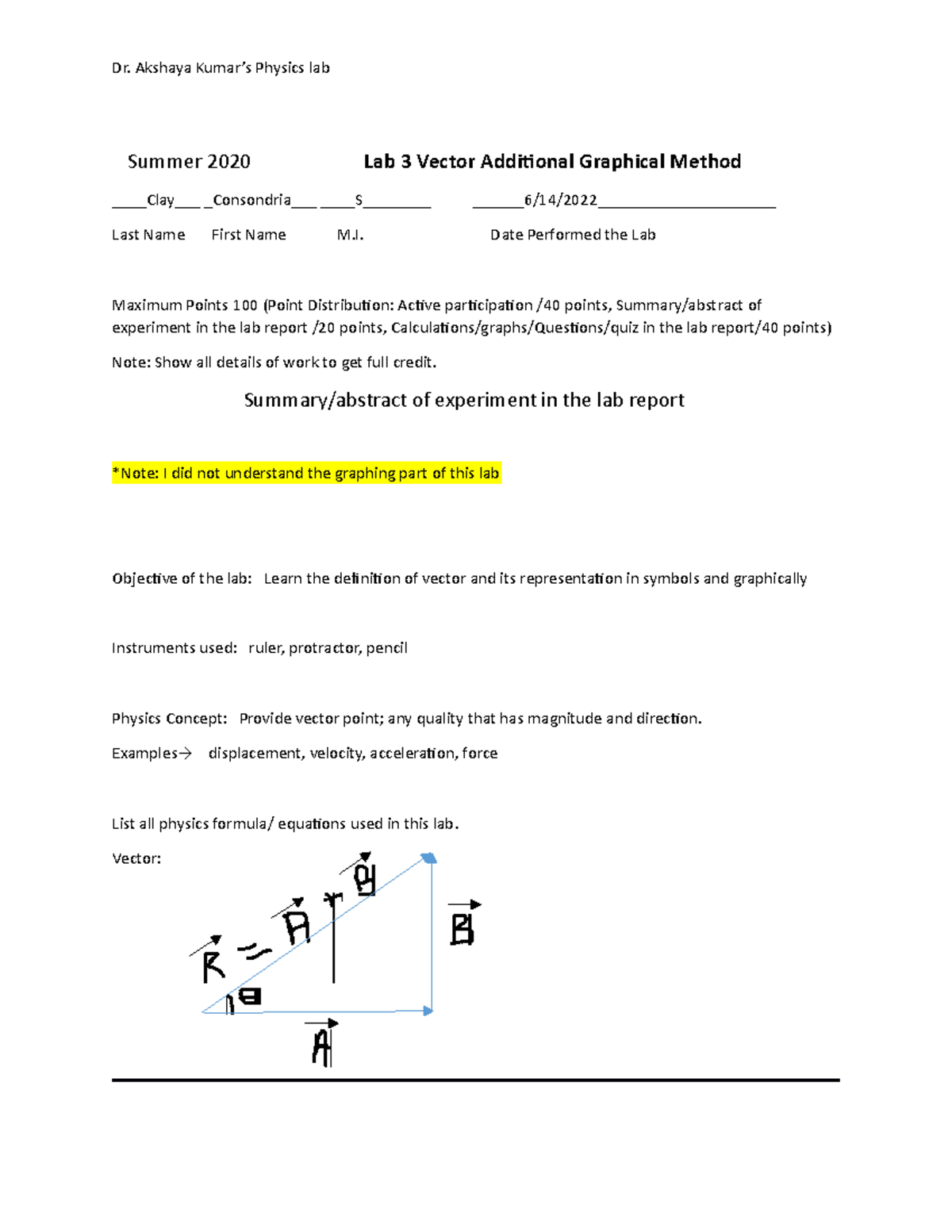 Phys Lab 3 Vector Addition Graphical Method Summer 2020 Lab 3 Vector Additional Graphical