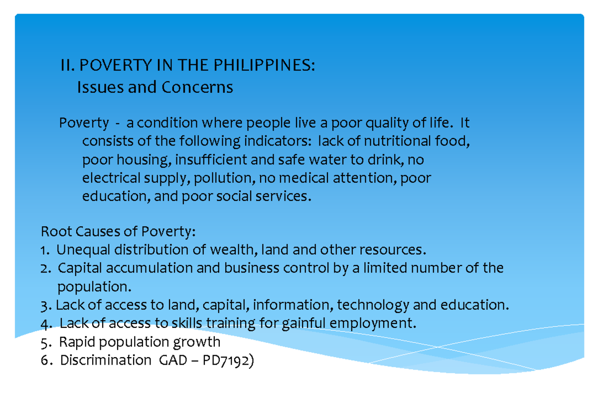 II - Xbbdbd - II. POVERTY IN THE PHILIPPINES: Issues and Concerns ...