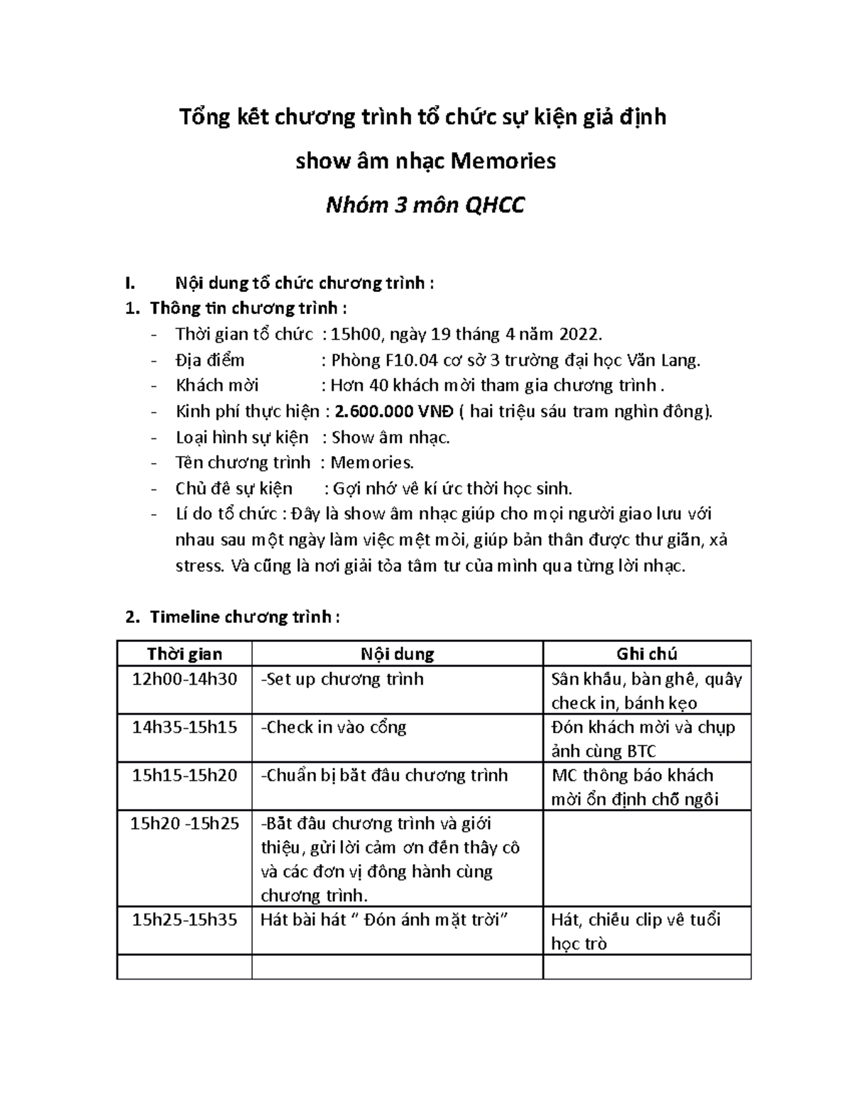 Tổng kết chương trình tổ chức sự kiện giả định - T ng kếết ch ng trình t ch c s ki n gi đ nh ...