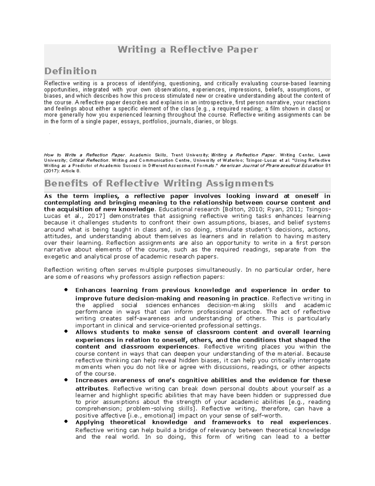 Writing a Reflective Paper - Writing a Reflective Paper Definition ...