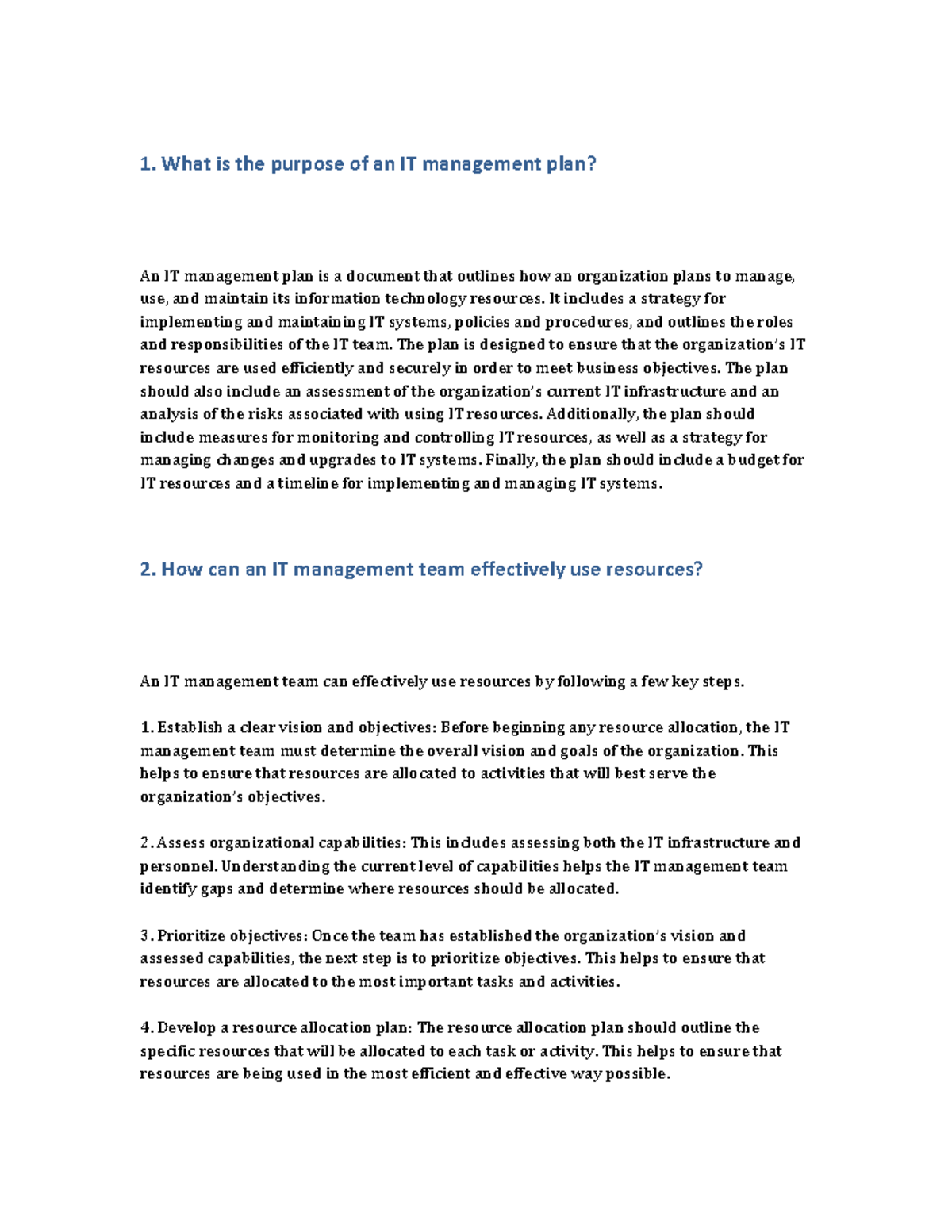 Information technology management 1 - 1. What is the purpose of an IT ...