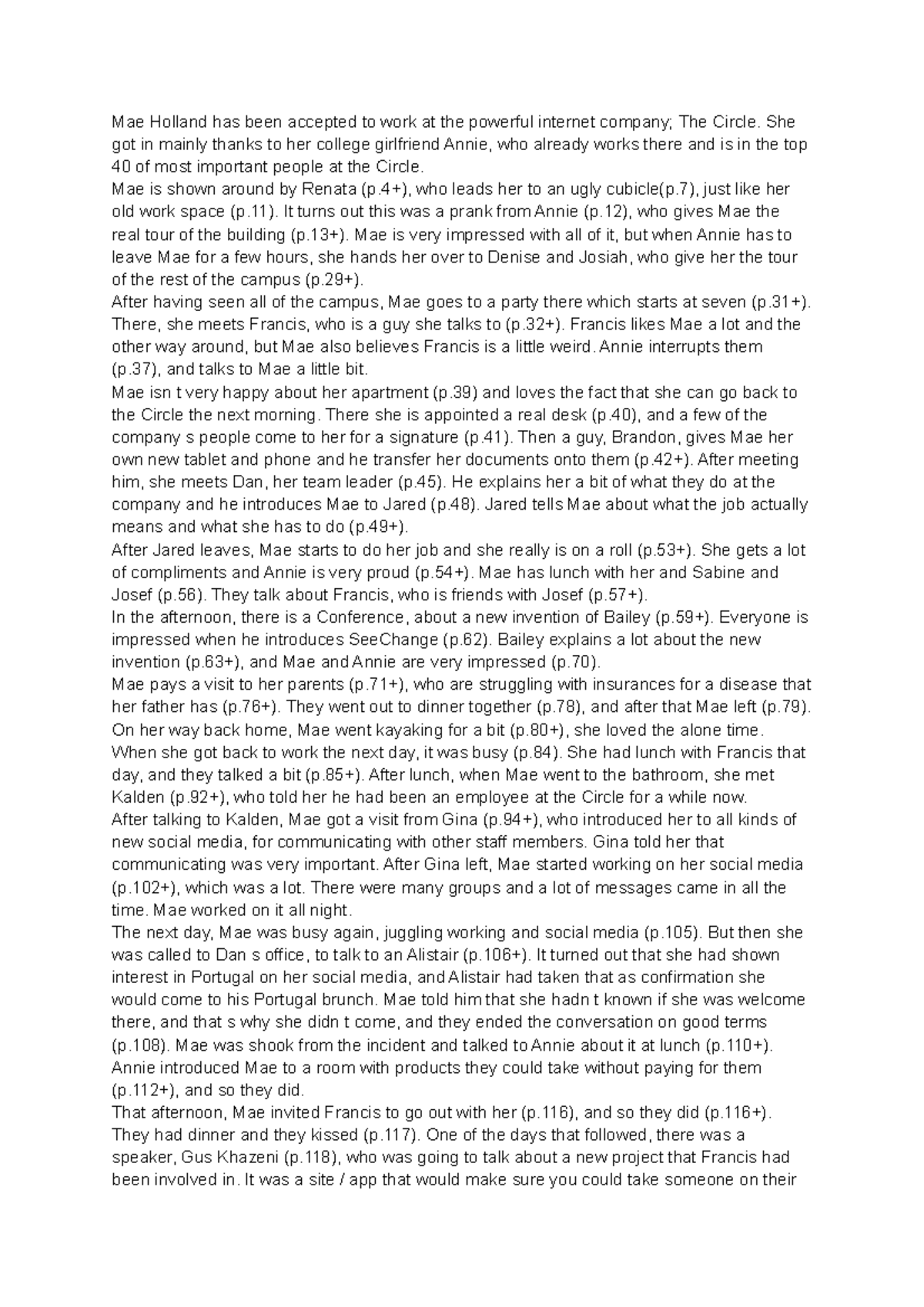 The Circle summary + page numbers - Mae Holland has been accepted to ...