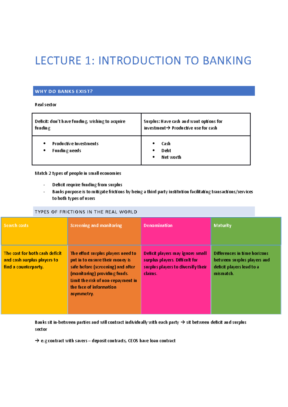 Lecture 1- Introduction to Banks - LECTURE 1: INTRODUCTION TO BANKING WHY DO BANKS EXIST? Real ...