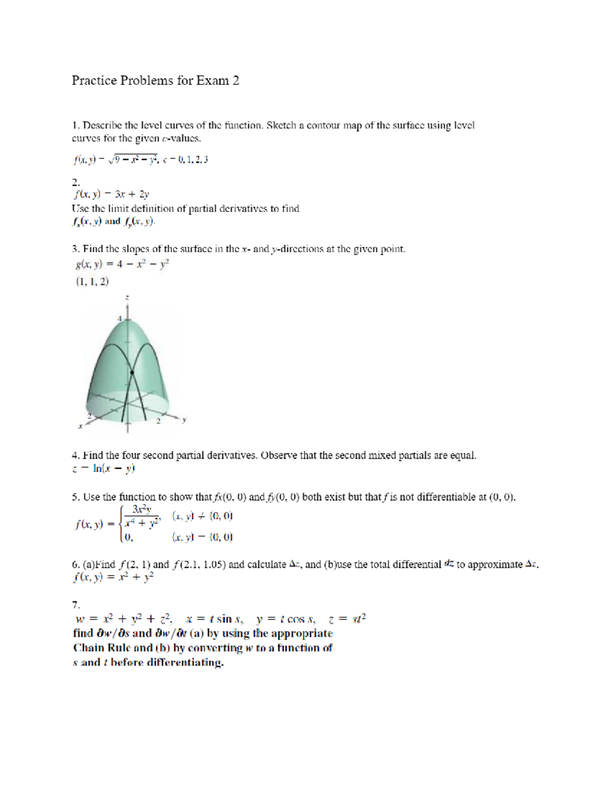 Practice Problems-Exam2 -AMS 261.01 Applied Calculus III - Fall 2023 ...