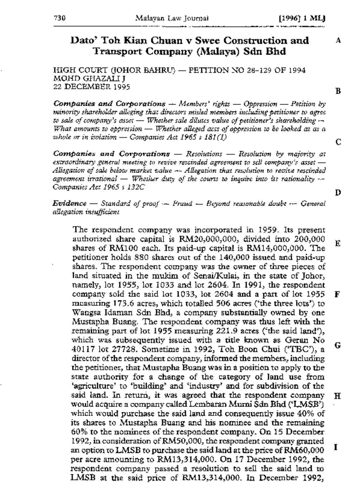 DATO' TOH KIAN Chuan v SWEE Construction AND Transport Company ( Malaya ...