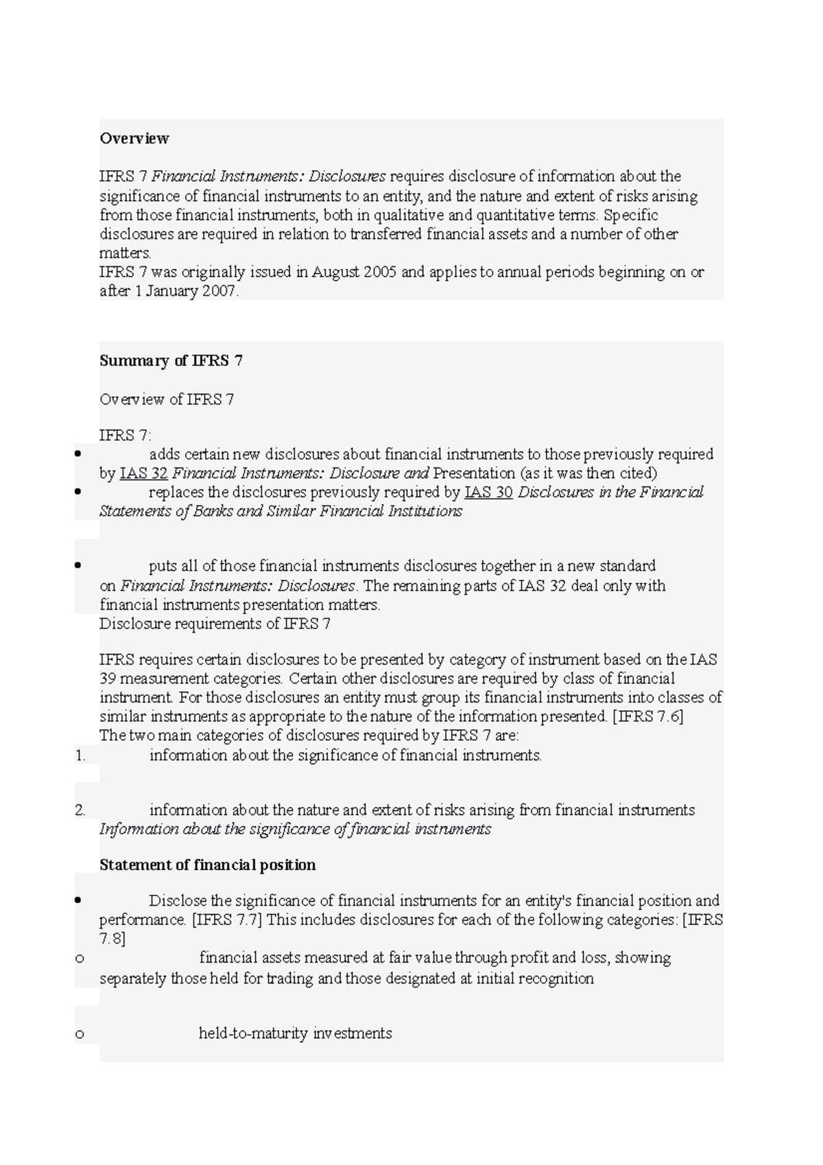 international Financial Reporting Standards - Overview IFRS 7 Financial ...
