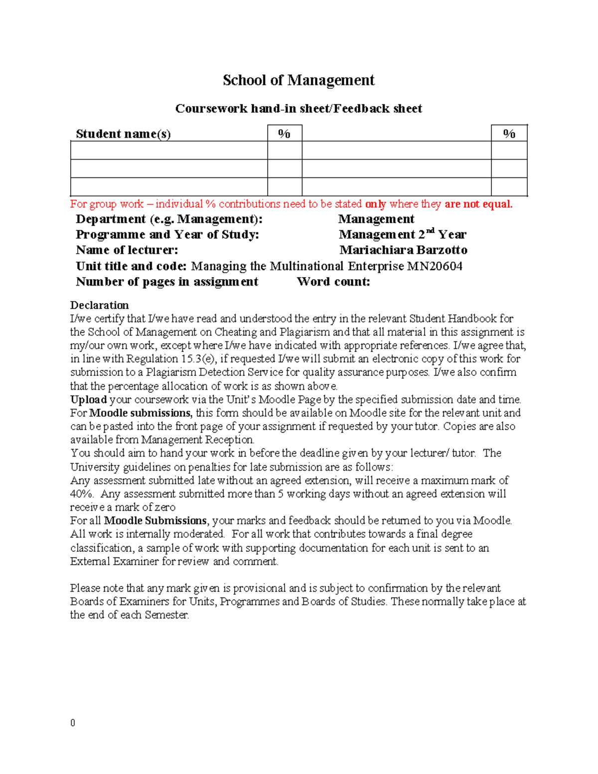 UG coursework cover sheet - School of Management Coursework hand-in ...