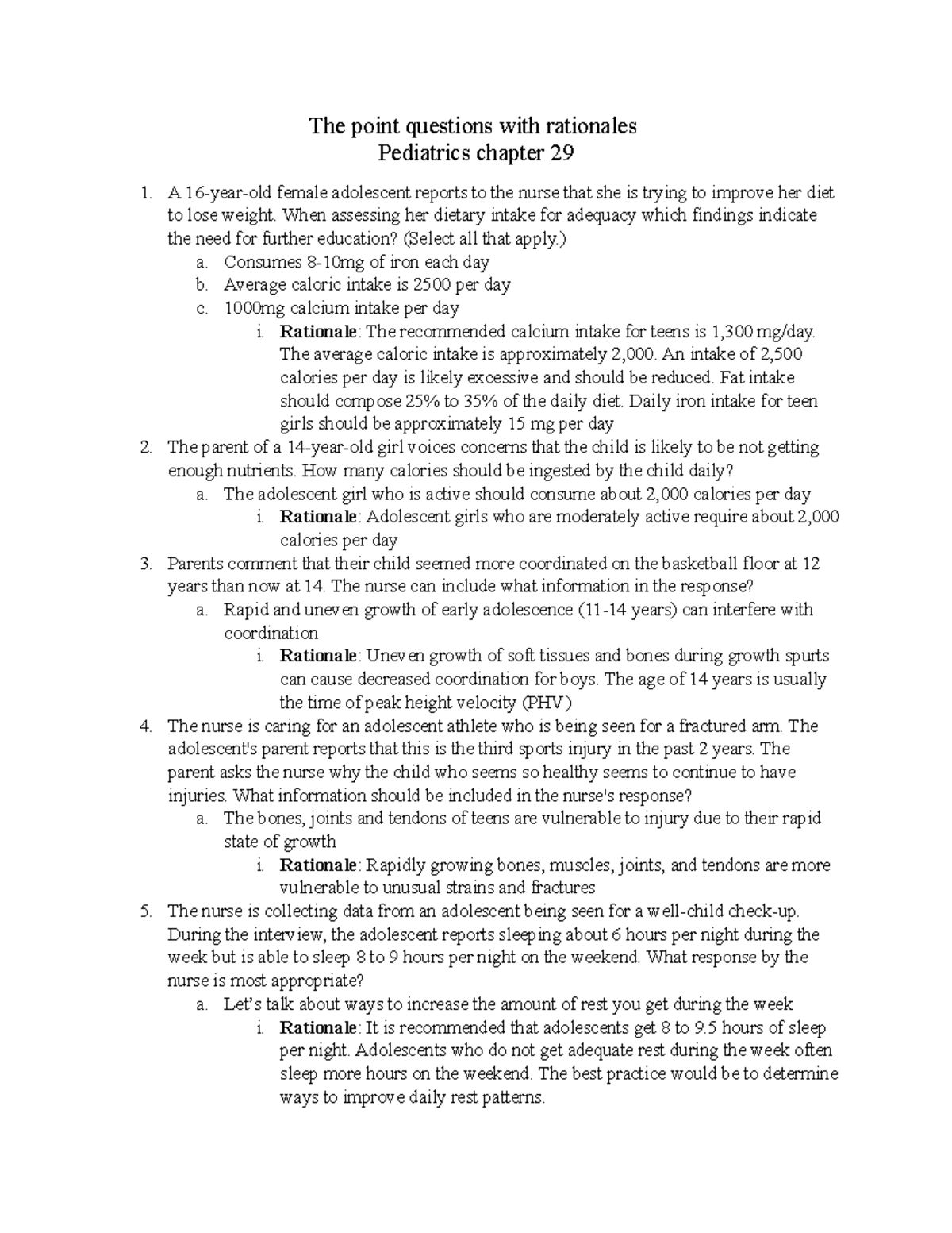 The point ch 29 - The point questions with rationales Pediatrics ...