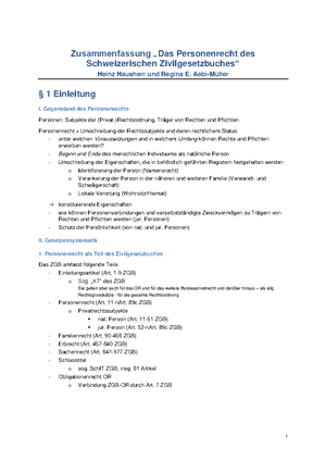 Personenrecht Zusammenfassung - Personenrecht des Schweizerischen ZGB ...