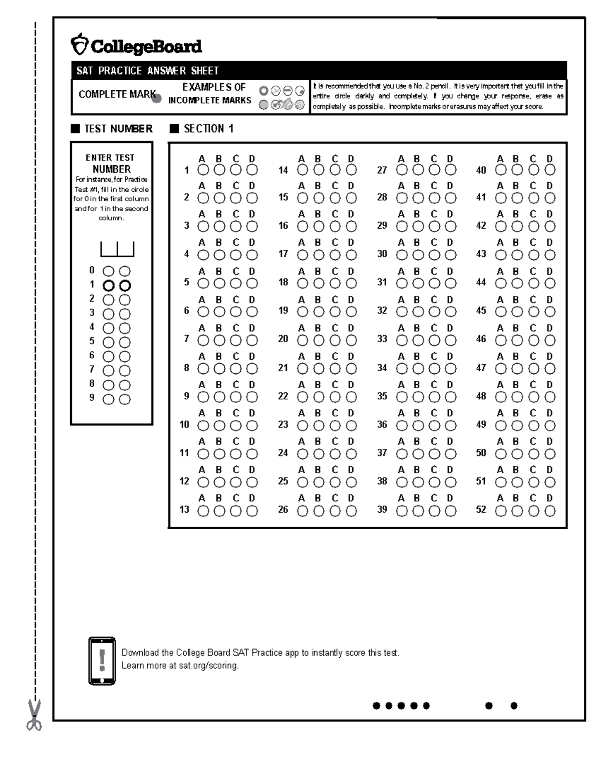 Practice Answer Sheet - informative - A 1 B C D 14 A B C D 27 A B C D ...
