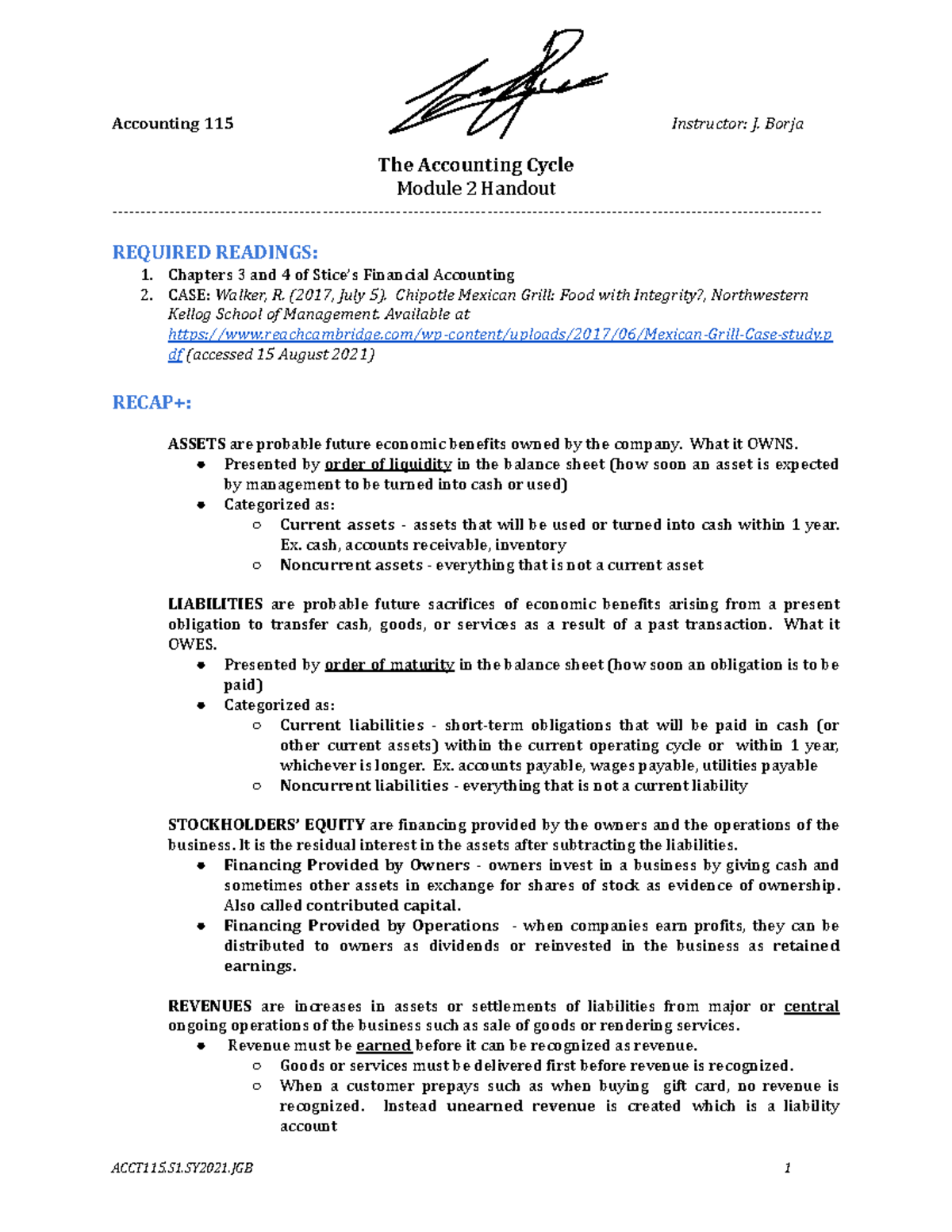 Handout 2- The Accounting Cycle 8 - Accounting 115 Instructor: J. Borja ...