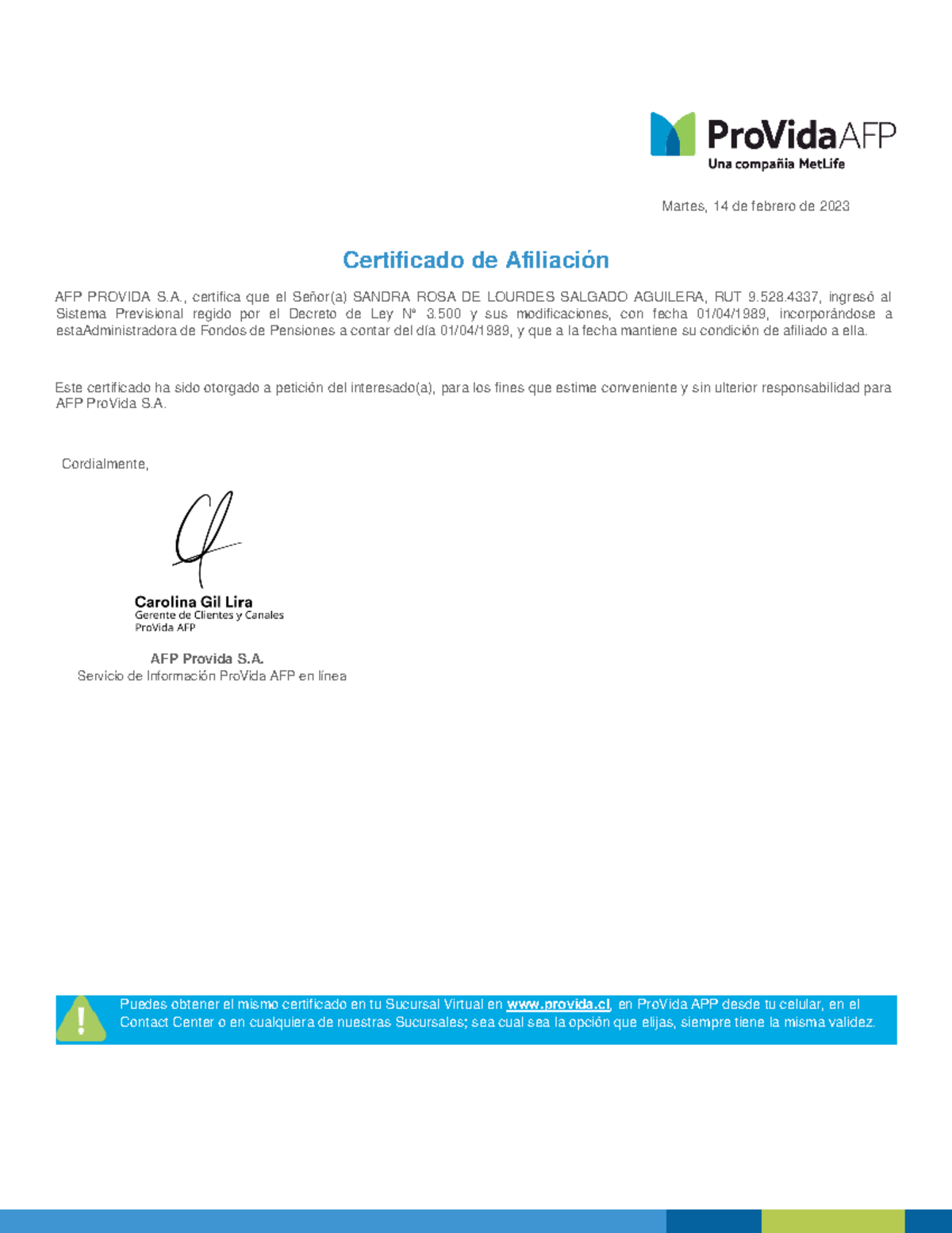 Afiliacion 13022023103332 - Martes, 14 de febrero de 2023 Certificado ...