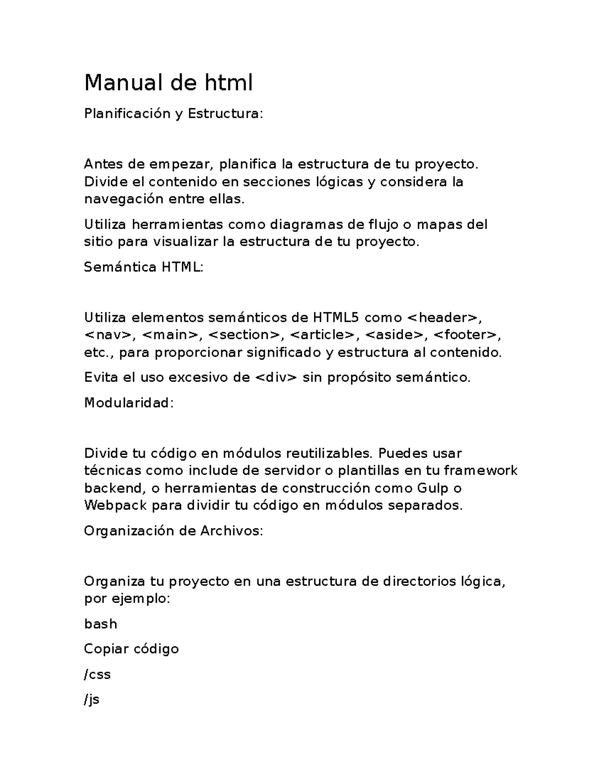 Manual de html - Manual de html Planificación y Estructura: Antes de ...