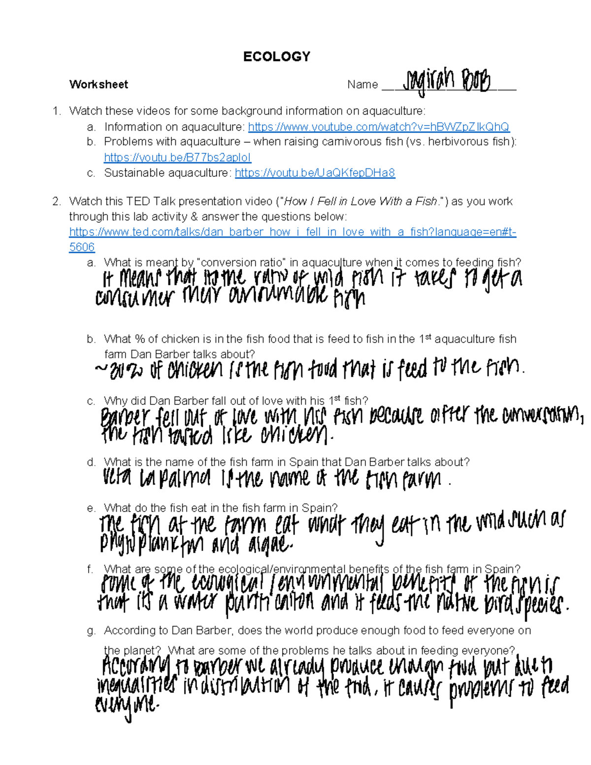 Lab 13 Ecology Worksheet - ECOLOGY Worksheet Name ...