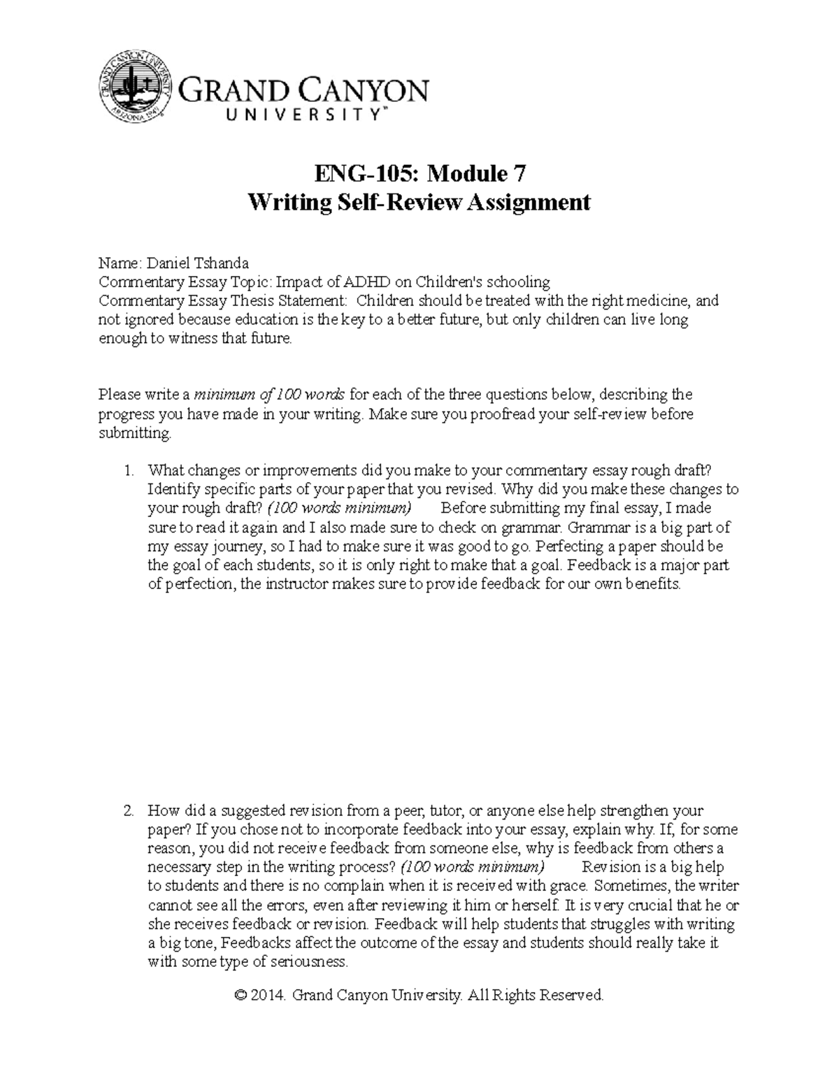 ENG105 Self Review Assignment - ENG-105: Module 7 Writing Self-Review ...