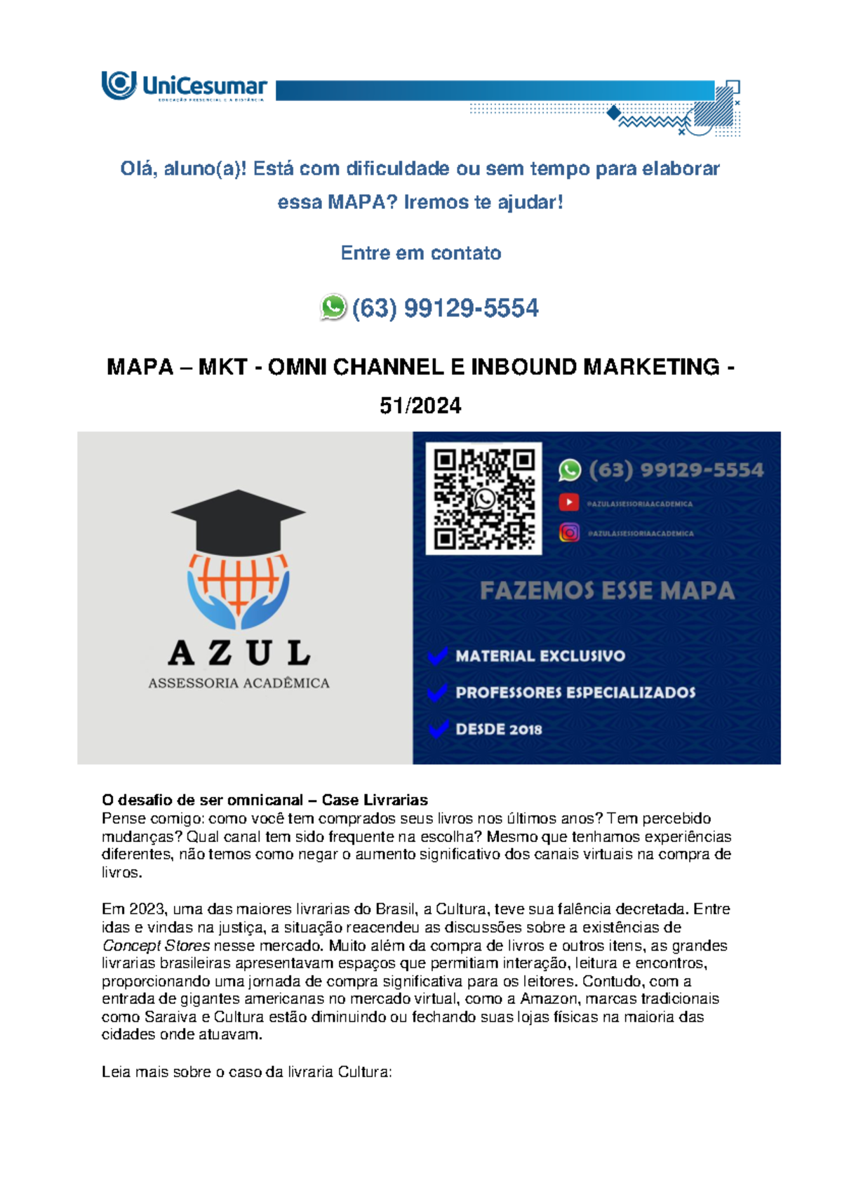 MAPA – MKT - OMNI Channel E Inbound Marketing - 512024 - Olá, aluno(a ...